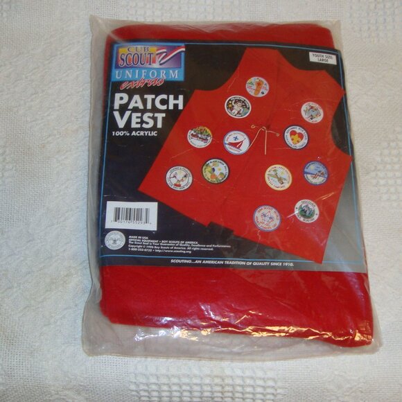Other | Vtg Cub Scout Uniform Extras Patch Vest Red Youth Large Leather ...